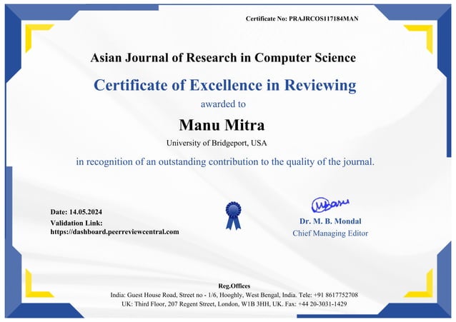 134. Reviewer Certificate in Computer Science | PDF