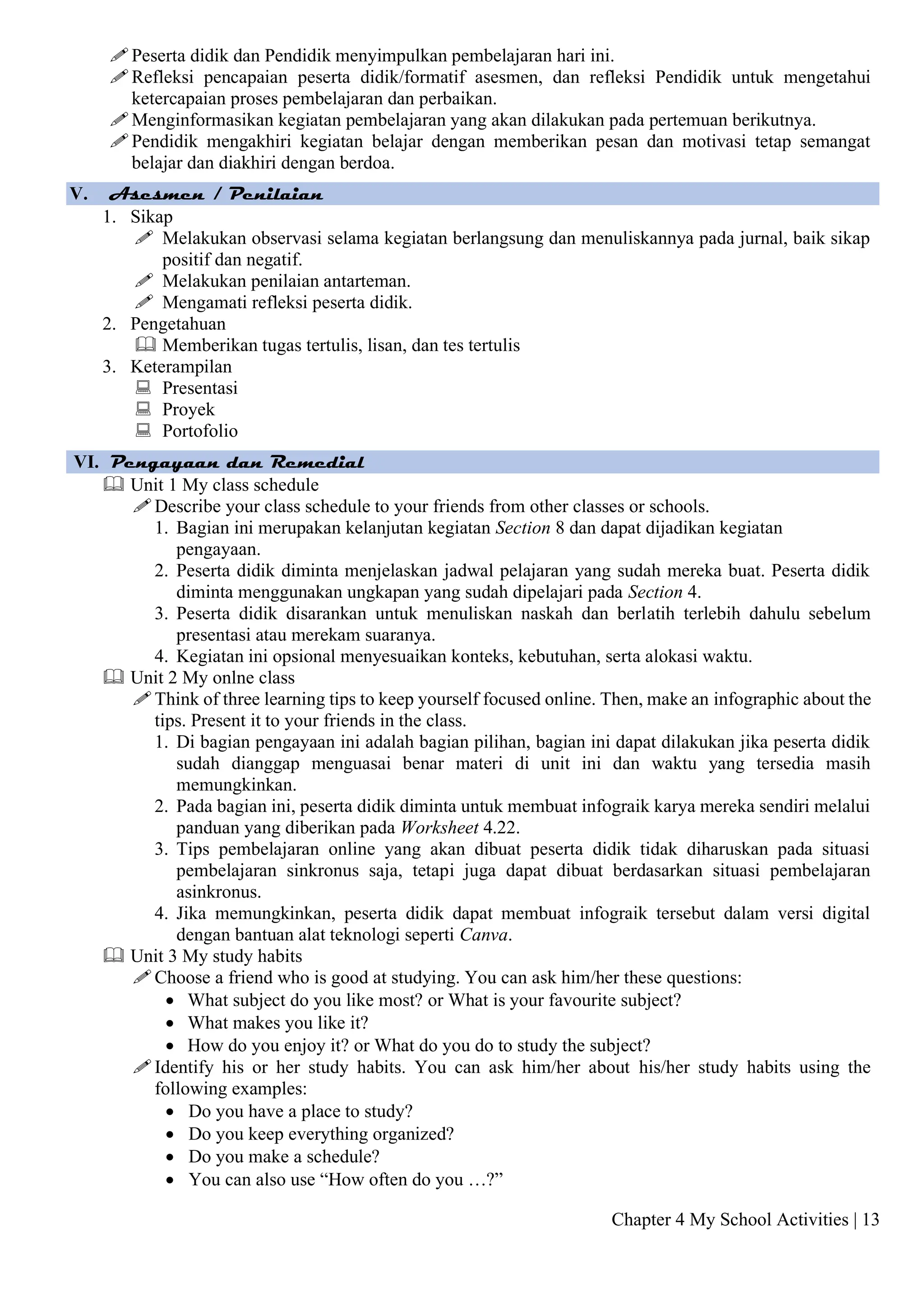Modul chapter 4 my school activity kelas 7 | PDF