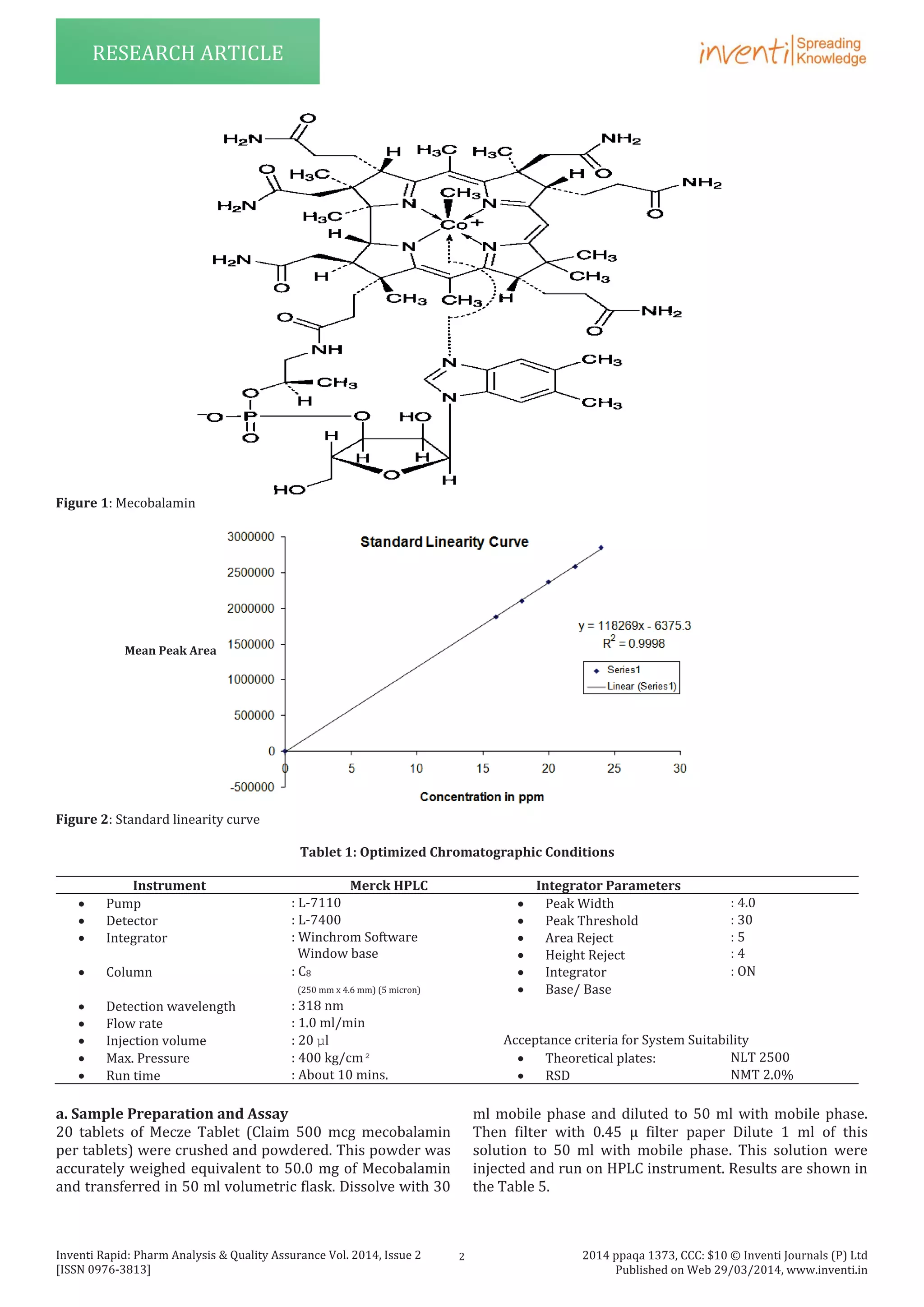 A Simple and Validated RP-HPLC Method for the Estimation of Methylcobalamin in Bulk and Solid ...