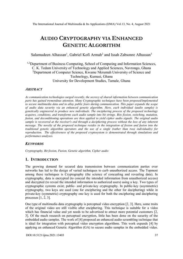 AUDIO CRYPTOGRAPHY VIA ENHANCED GENETIC ALGORITHM | PDF