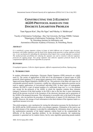 CONSTRUCTING THE 2-ELEMENT AGDS PROTOCOL BASED ON THE DISCRETE LOGARITHM PROBLEM | PDF