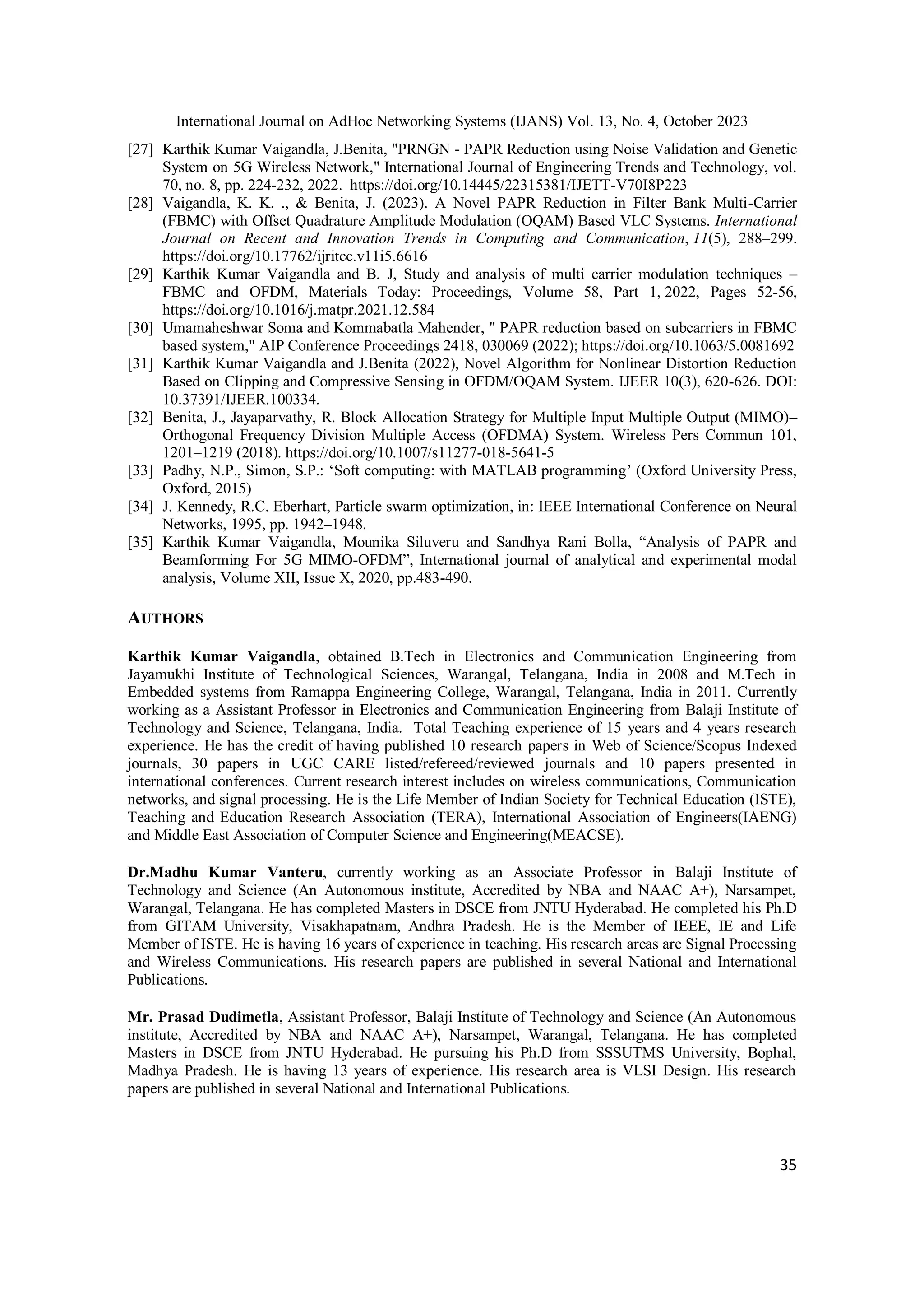 PAPR, Spectral Efficiency, BER and SNR Analysis of OFDM: A Novel ...