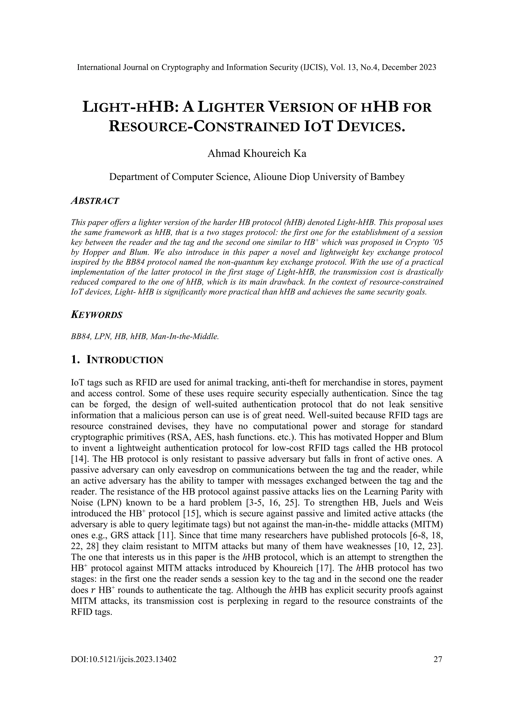 LIGHT-HHB: A LIGHTER VERSION OF HHB FOR RESOURCE-CONSTRAINED IOT ...