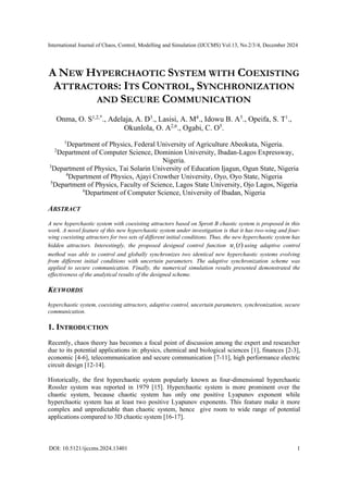 A New Hyperchaotic System with Coexisting Attractors: Its Control, Synchronization and Secure ...