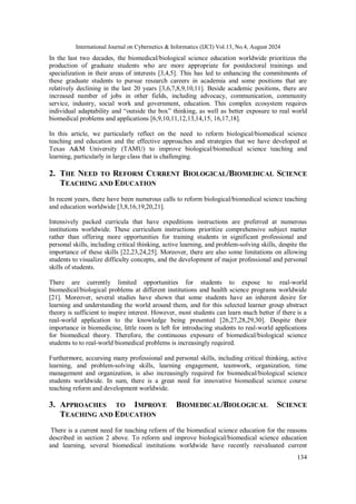 Reforming Biological/Biomedical Science Teaching and Education: A ...