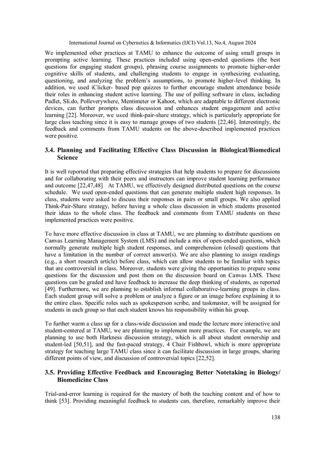 Reforming Biological/Biomedical Science Teaching and Education: A ...