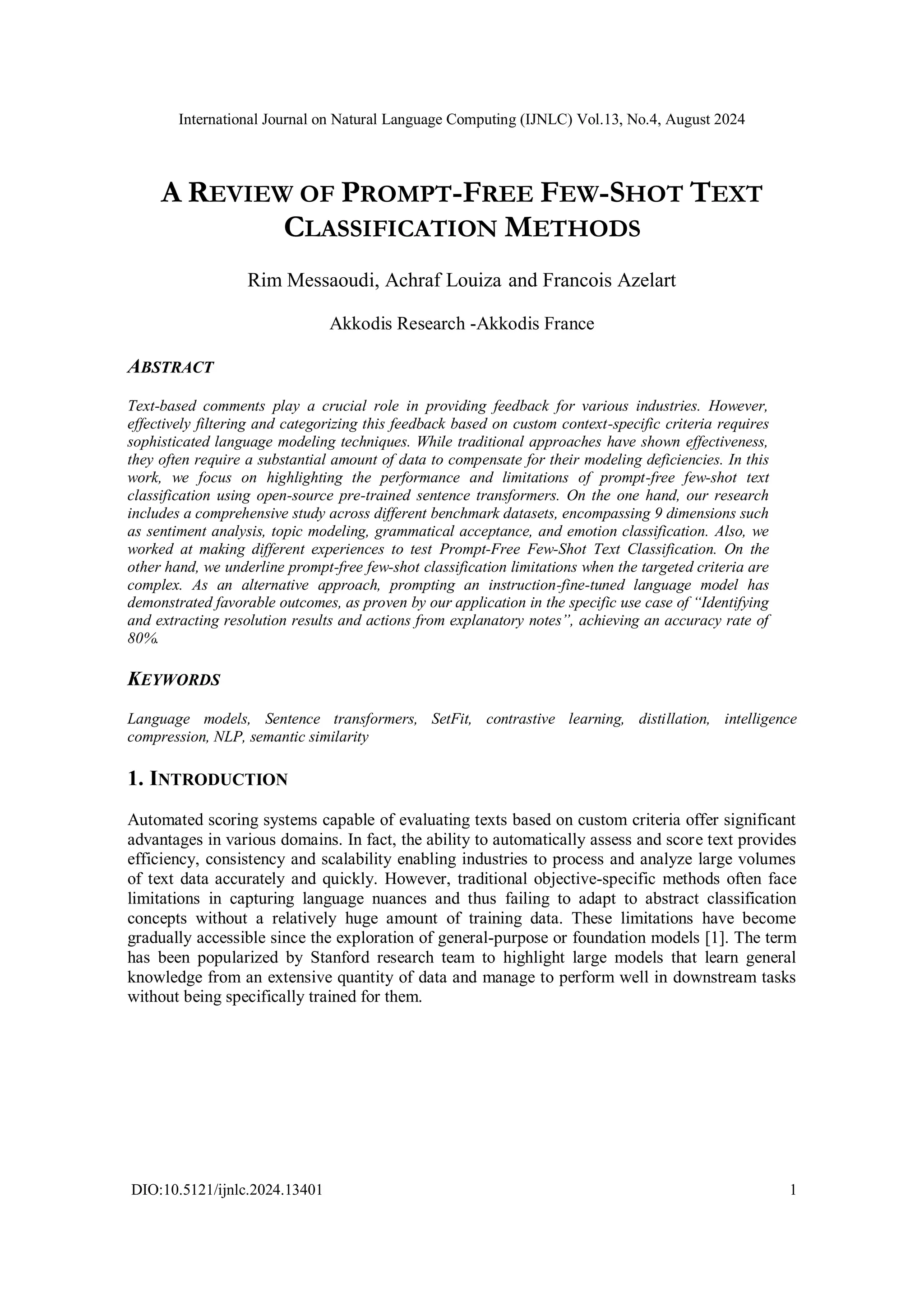 A REVIEW OF PROMPT-FREE FEW-SHOT TEXT CLASSIFICATION METHODS | PDF