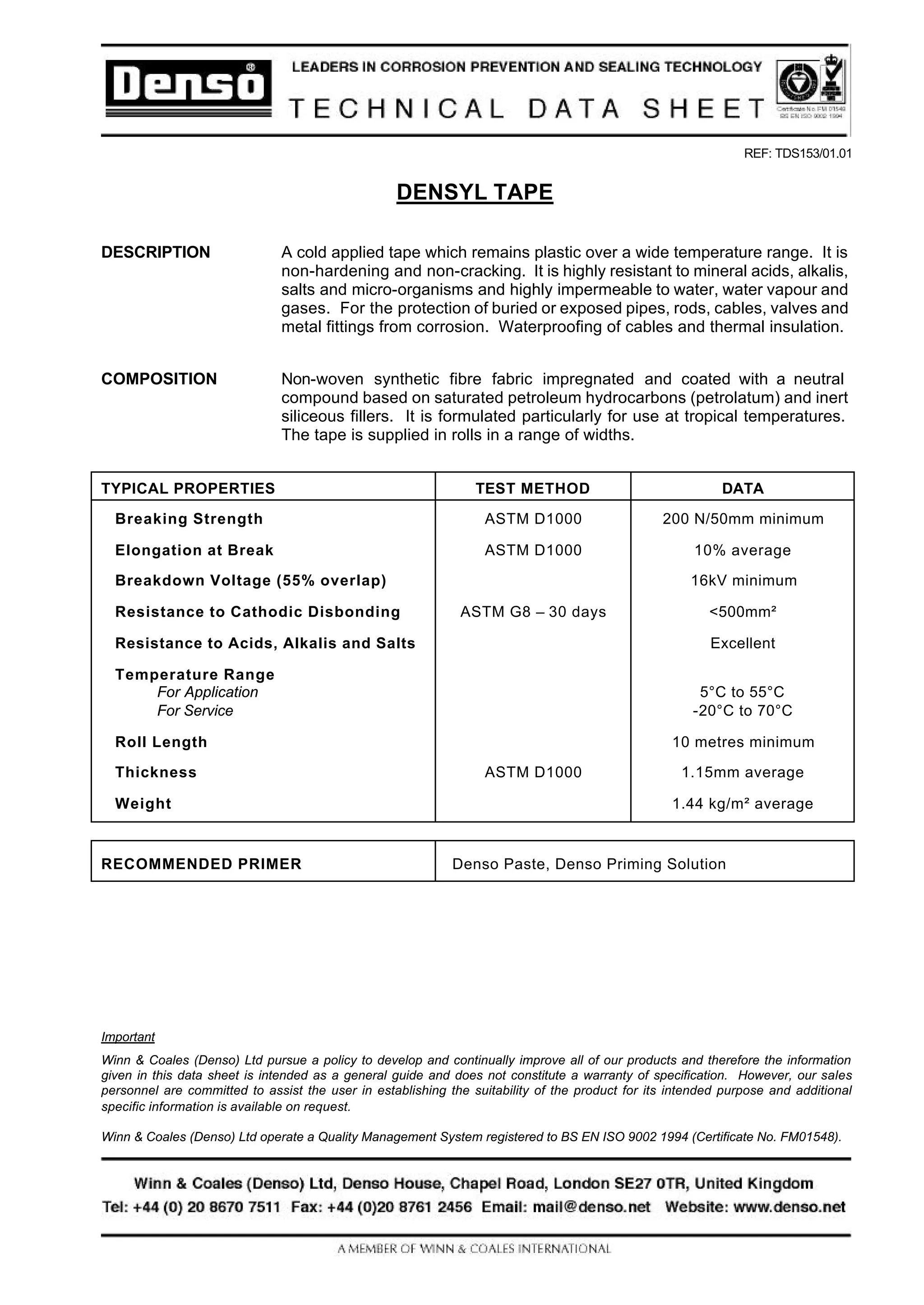 DENSO densyl tape | AKBAR TRADING EST | PDF