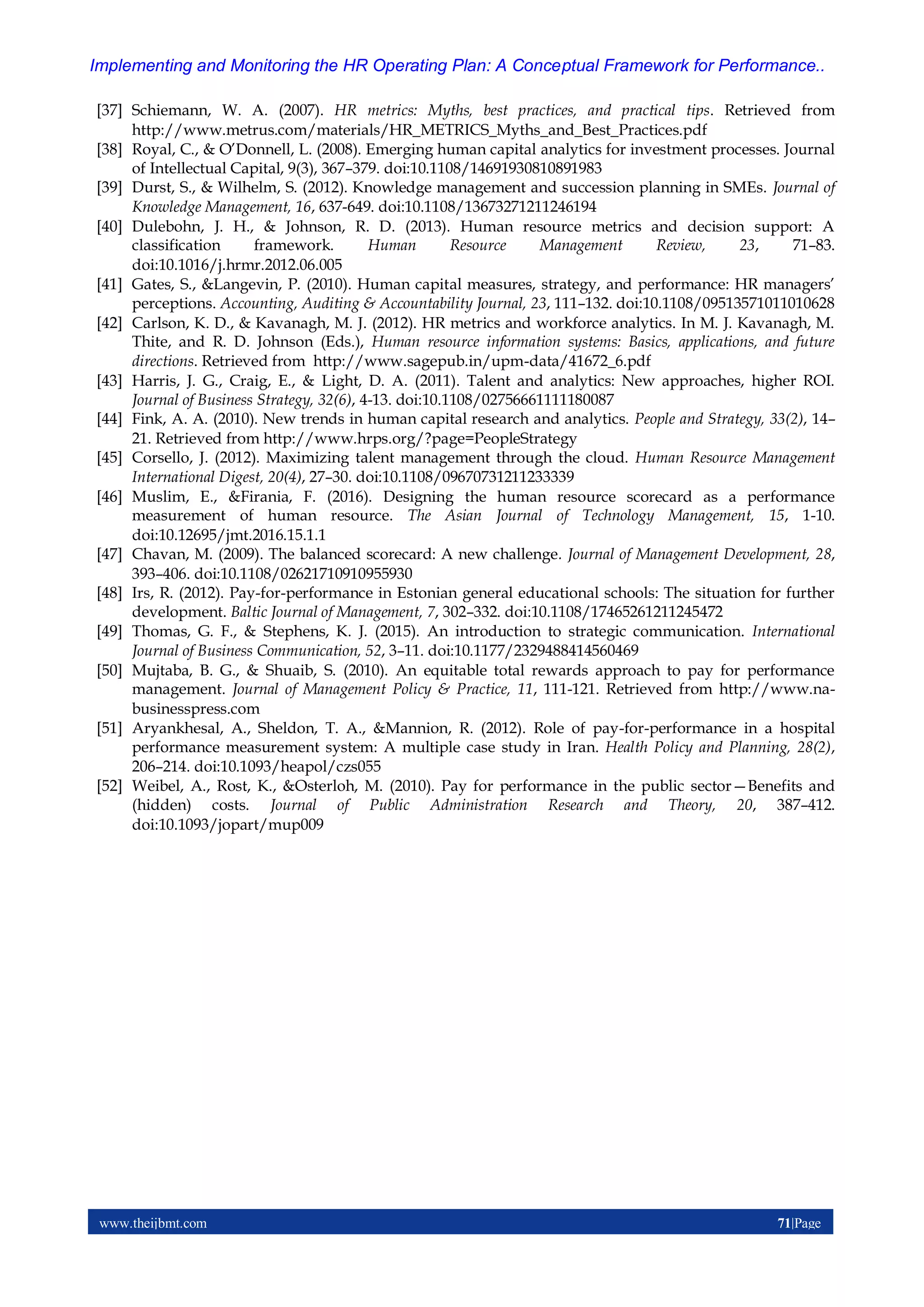 Implementing and Monitoring the HR Operating Plan: A Conceptual ...