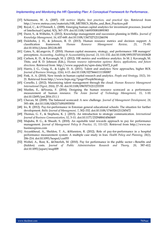 Implementing and Monitoring the HR Operating Plan: A Conceptual Framework for Performance ...