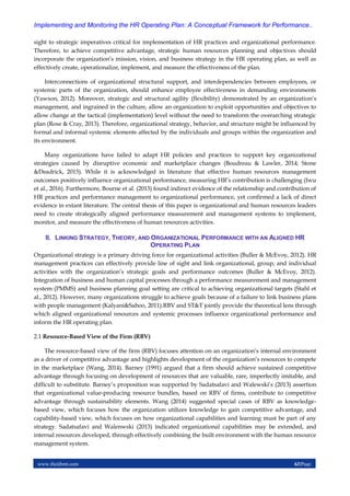 Implementing and Monitoring the HR Operating Plan: A Conceptual Framework for Performance ...