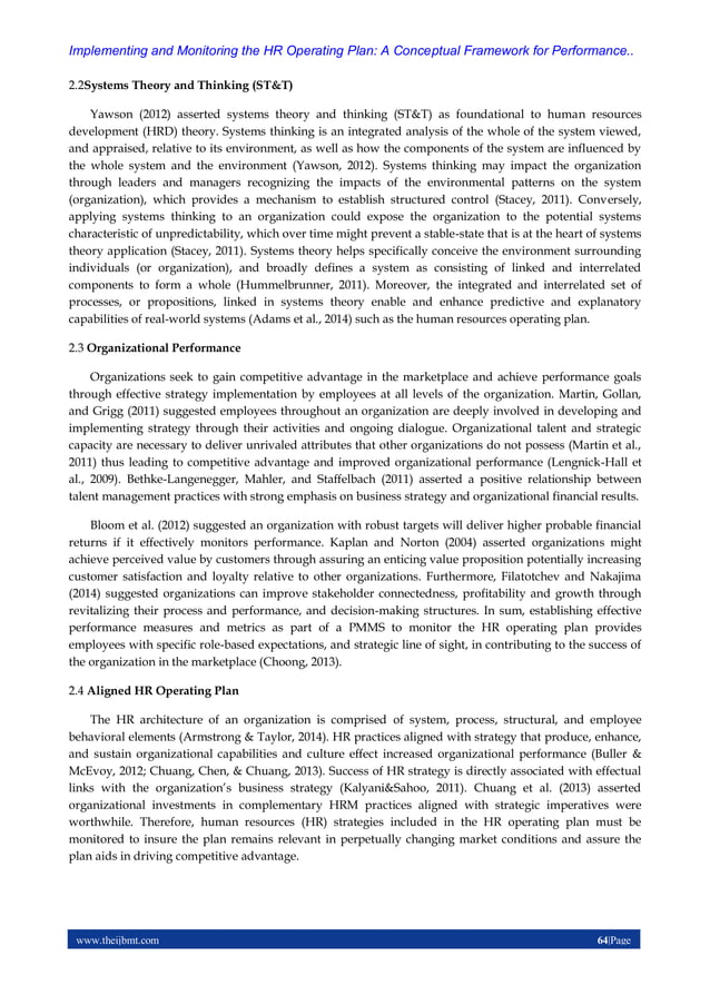 Implementing and Monitoring the HR Operating Plan: A Conceptual ...