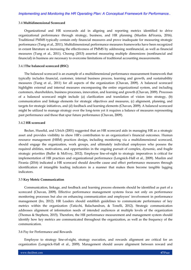Implementing and Monitoring the HR Operating Plan: A Conceptual Framework for Performance ...
