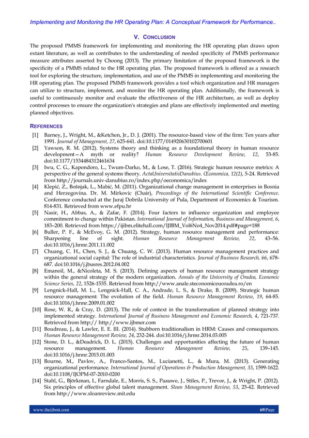 Implementing and Monitoring the HR Operating Plan: A Conceptual Framework for Performance ...