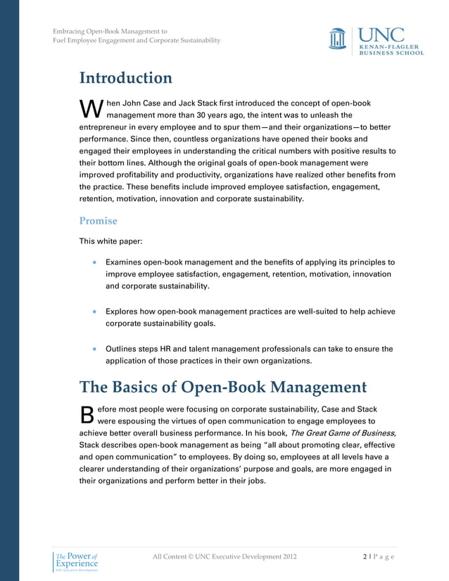 Embracing Open–Book Management to Fuel Employee Engagement and ...