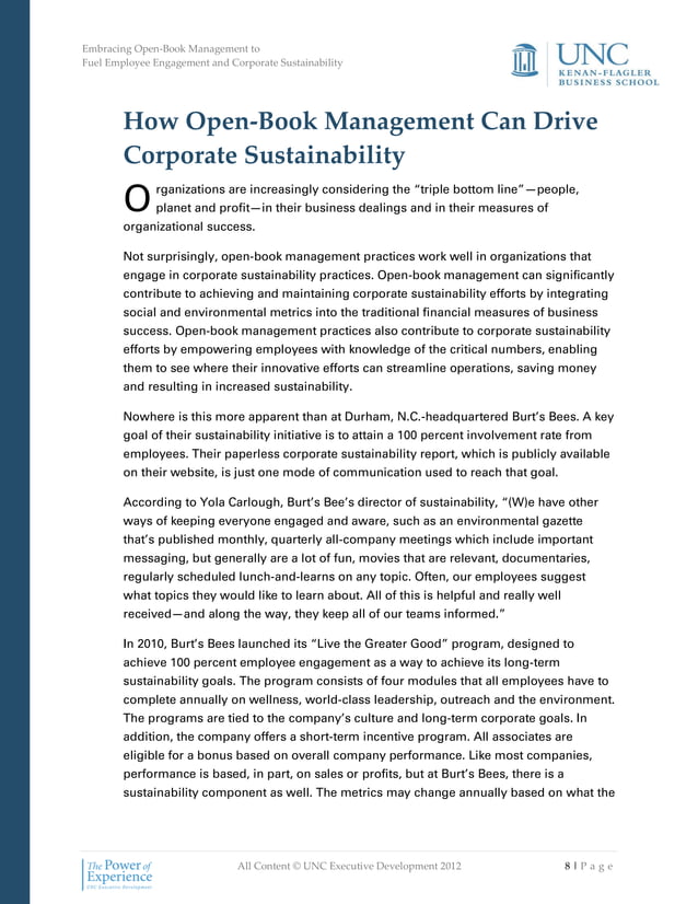 Embracing Open–Book Management to Fuel Employee Engagement and Corporate Sustainability | PDF