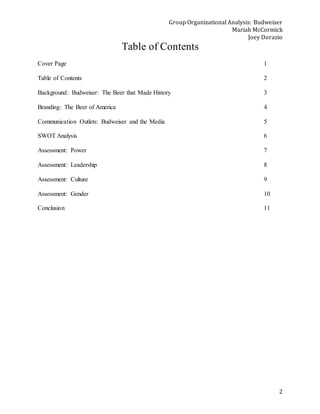 Organizational Analysis-Budweiser | DOCX