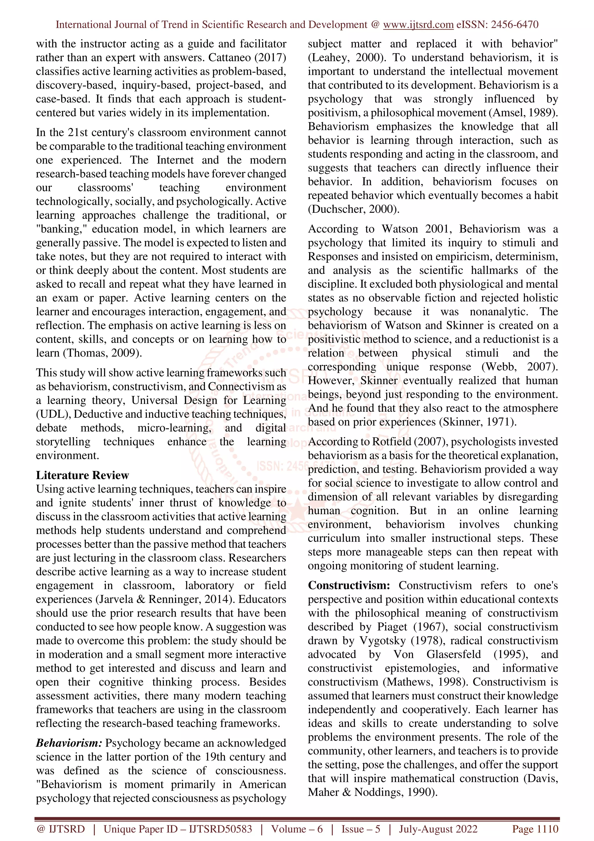 Active Learning Framework and Process of Classroom Engagement A ...