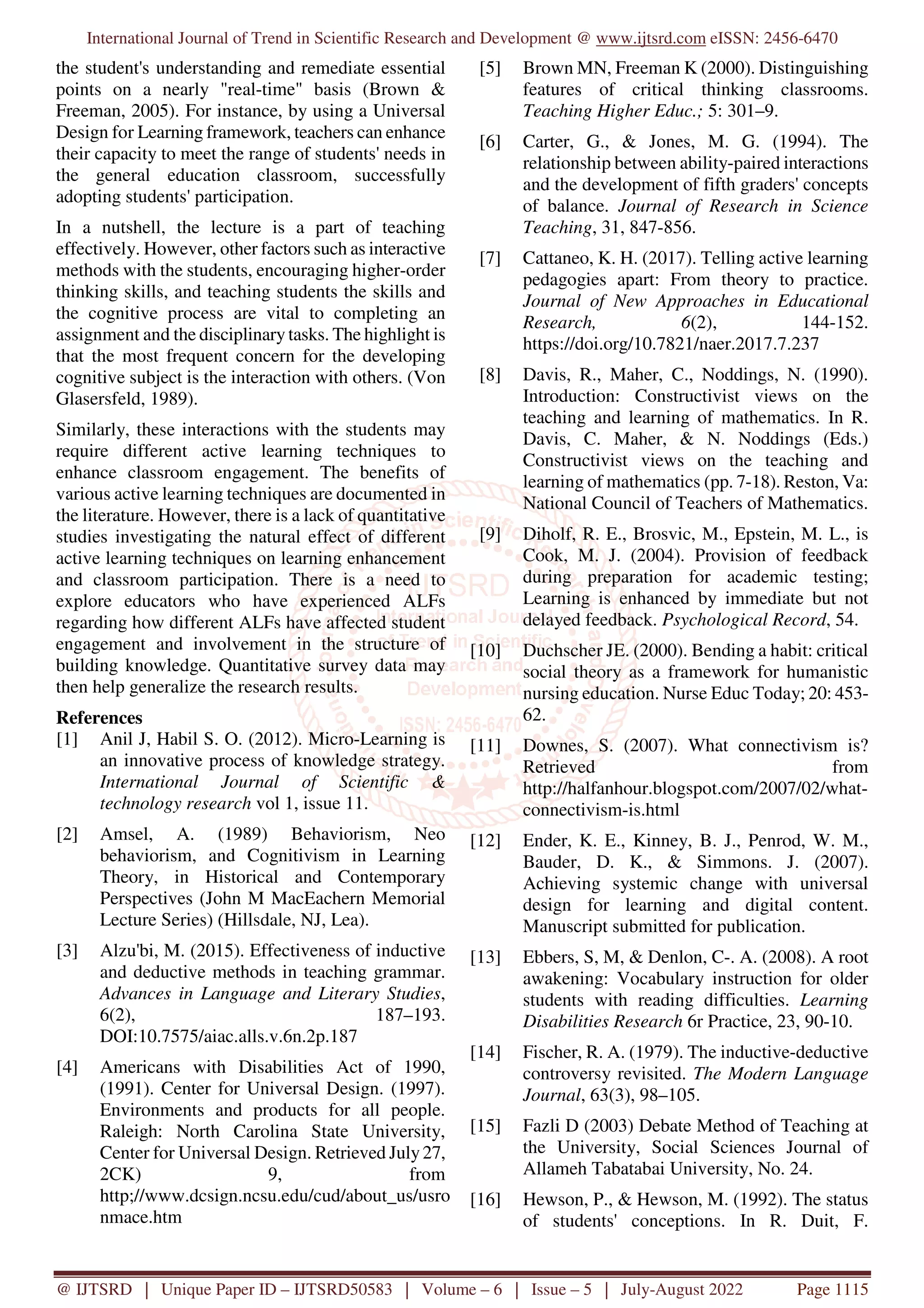 Active Learning Framework and Process of Classroom Engagement A ...