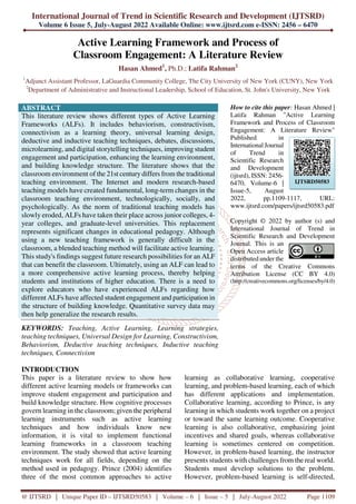 Active Learning Framework and Process of Classroom Engagement A Literature Review | PDF