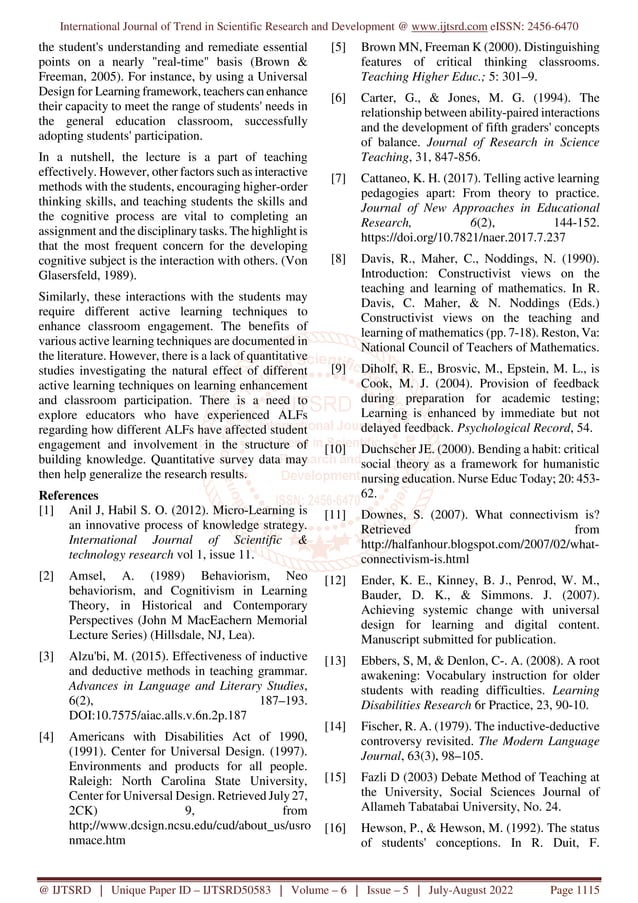 Active Learning Framework and Process of Classroom Engagement A ...
