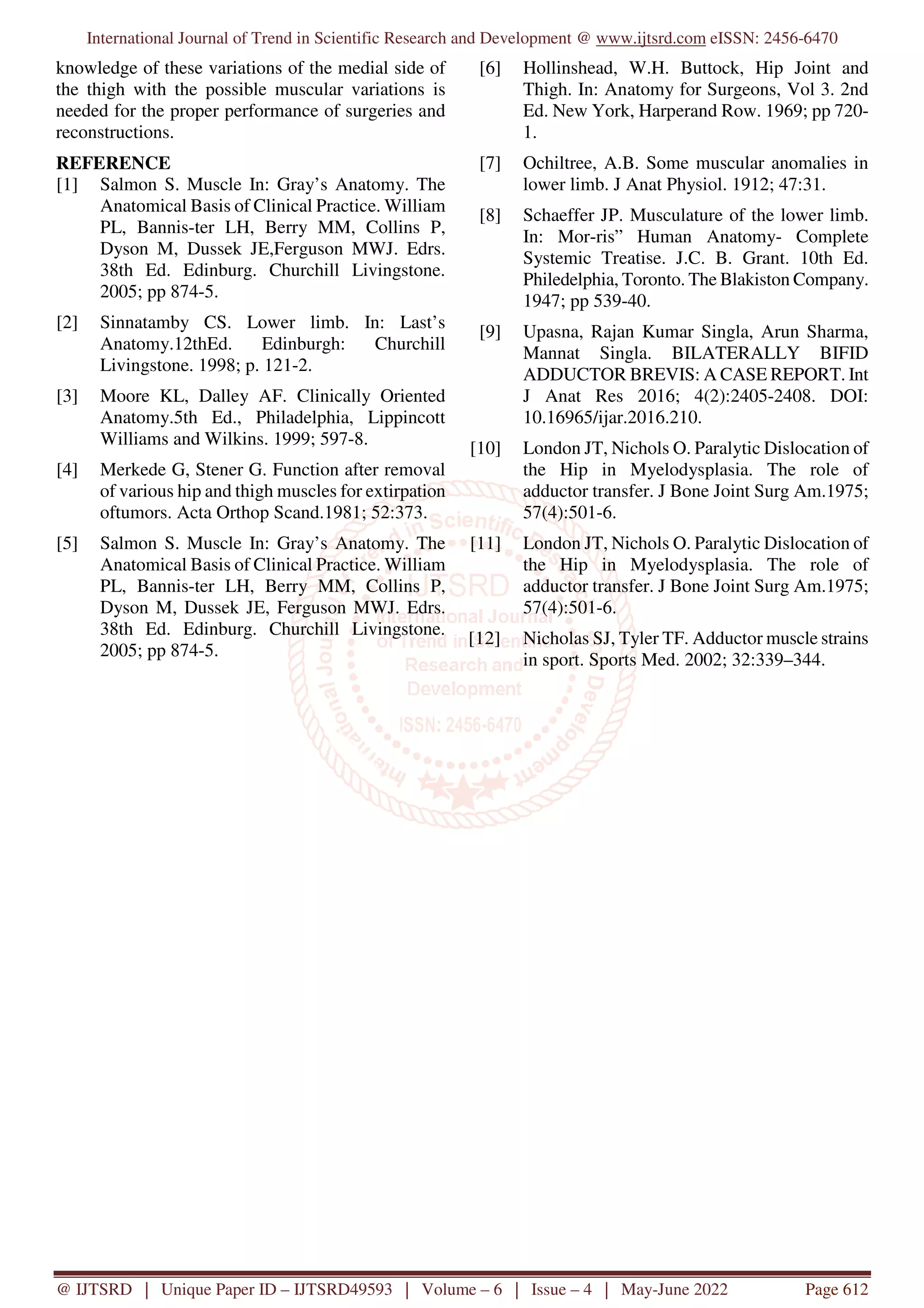 Anatomical Variation of Adductor Brevis Muscle – A Case Report | PDF