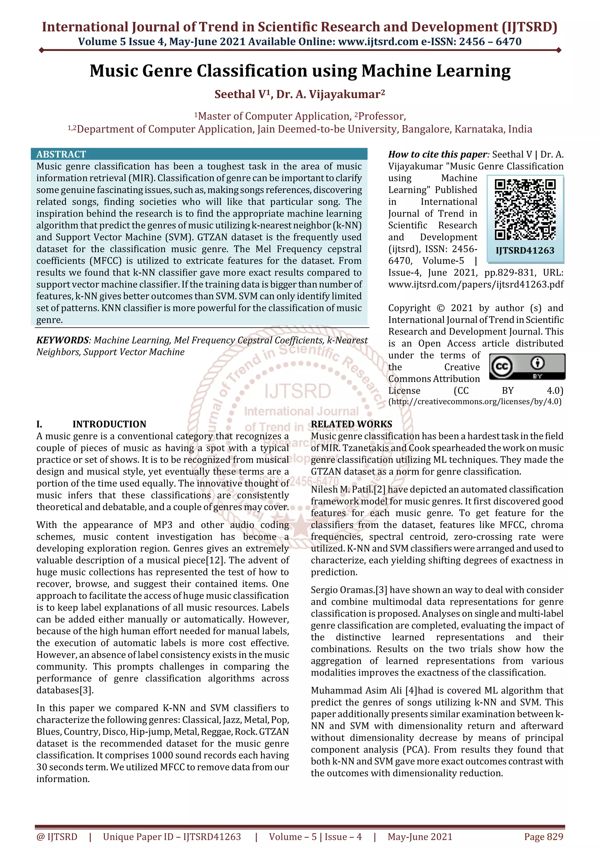 Music Genre Classification using Machine Learning | PDF