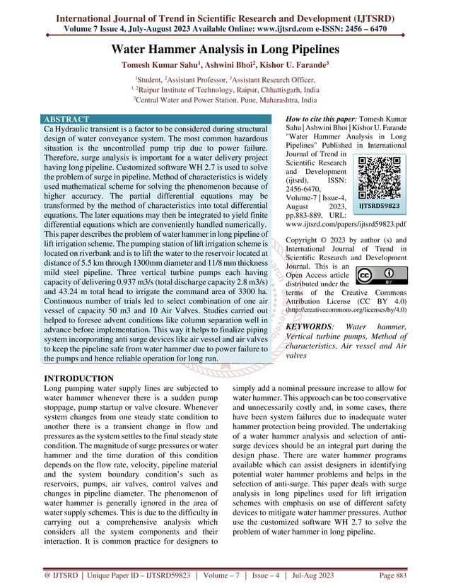 Water Hammer Analysis in Long Pipelines | PDF