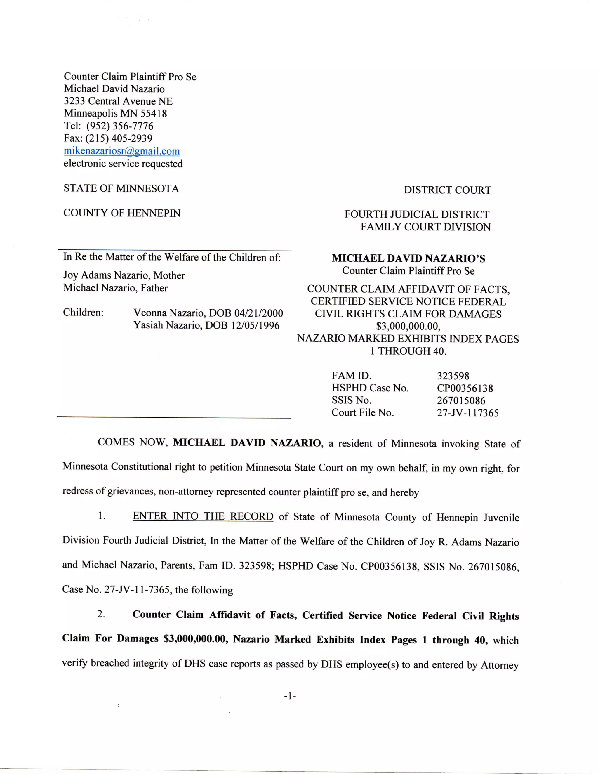 Roxanne Grinage Legal Assistant to Michael Nazario Minnesota pro se ...