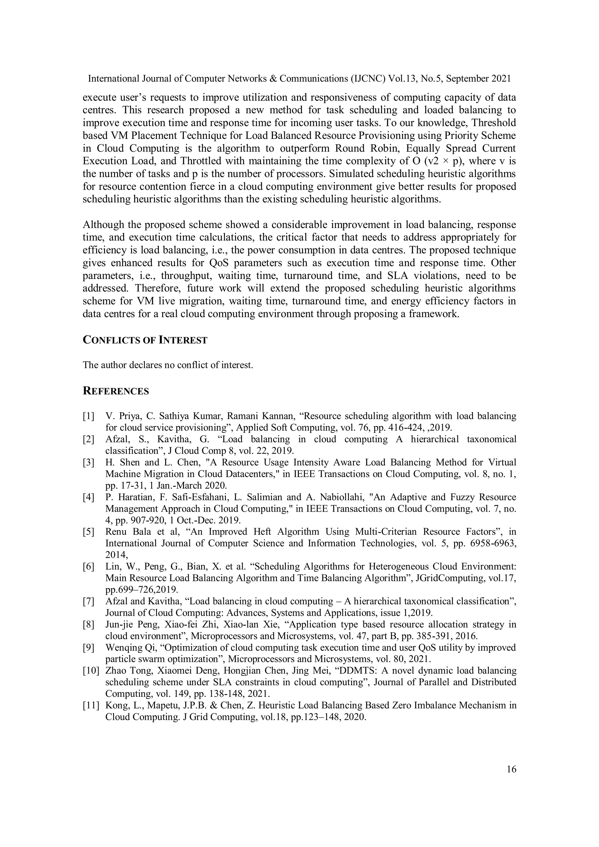 THRESHOLD BASED VM PLACEMENT TECHNIQUE FOR LOAD BALANCED RESOURCE PROVISIONING USING PRIORITY ...