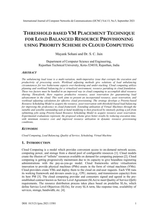 THRESHOLD BASED VM PLACEMENT TECHNIQUE FOR LOAD BALANCED RESOURCE PROVISIONING USING PRIORITY ...