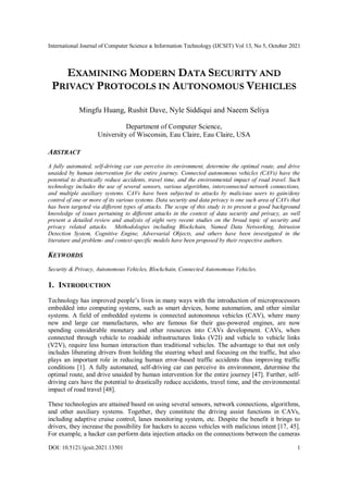 EXAMINING MODERN DATA SECURITY AND PRIVACY PROTOCOLS IN AUTONOMOUS ...