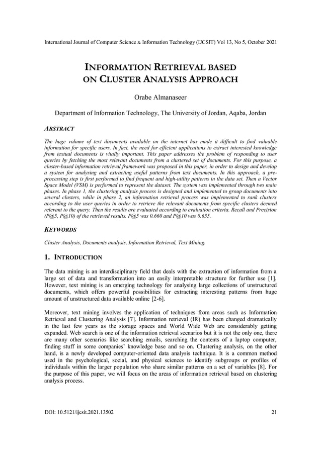 Information Retrieval based on Cluster Analysis Approach | PDF | Search | Internet