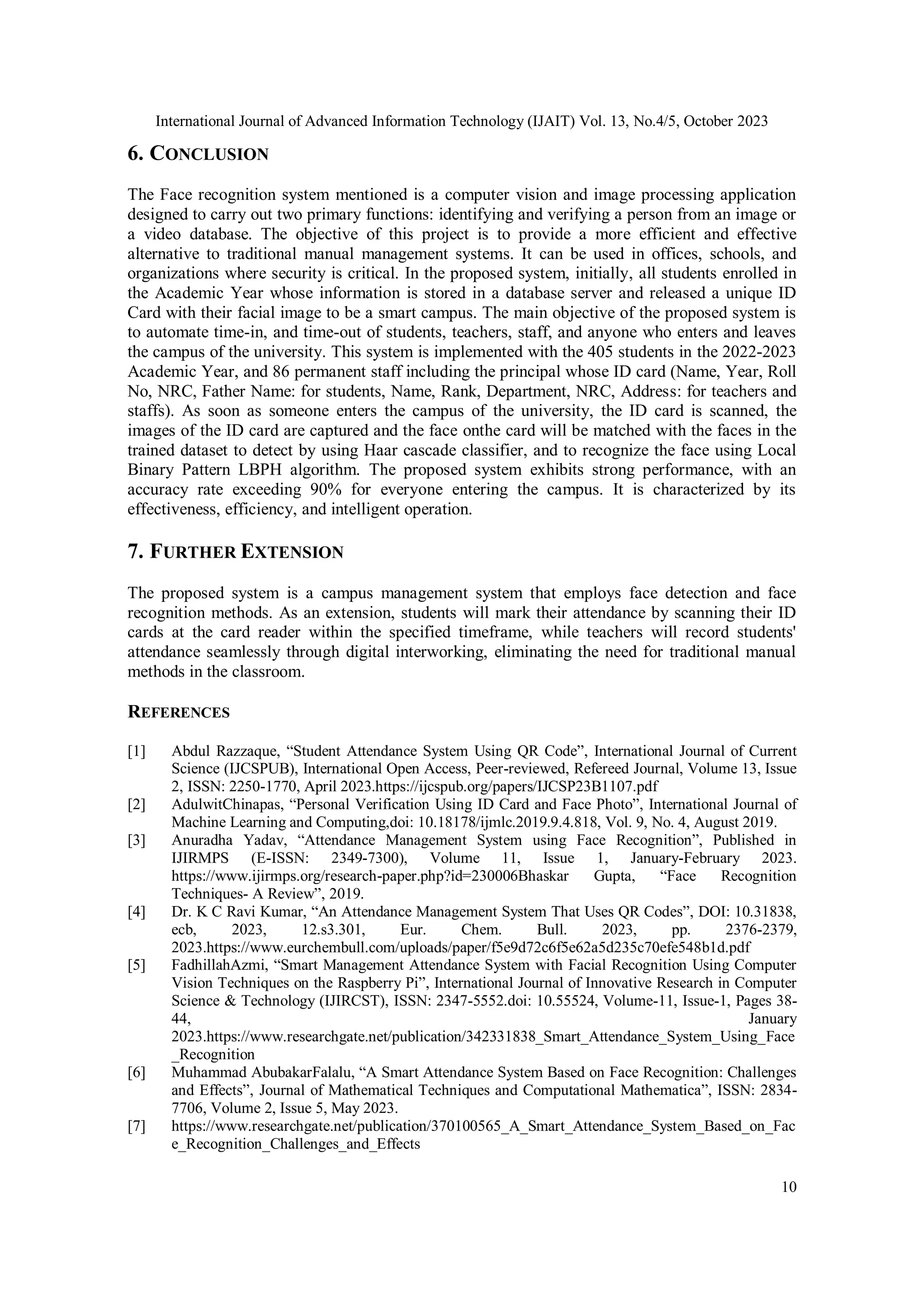 CAMPUS MANAGEMENT SYSTEM WITH ID CARD USING FACE RECOGNITION WITH LBPH ...