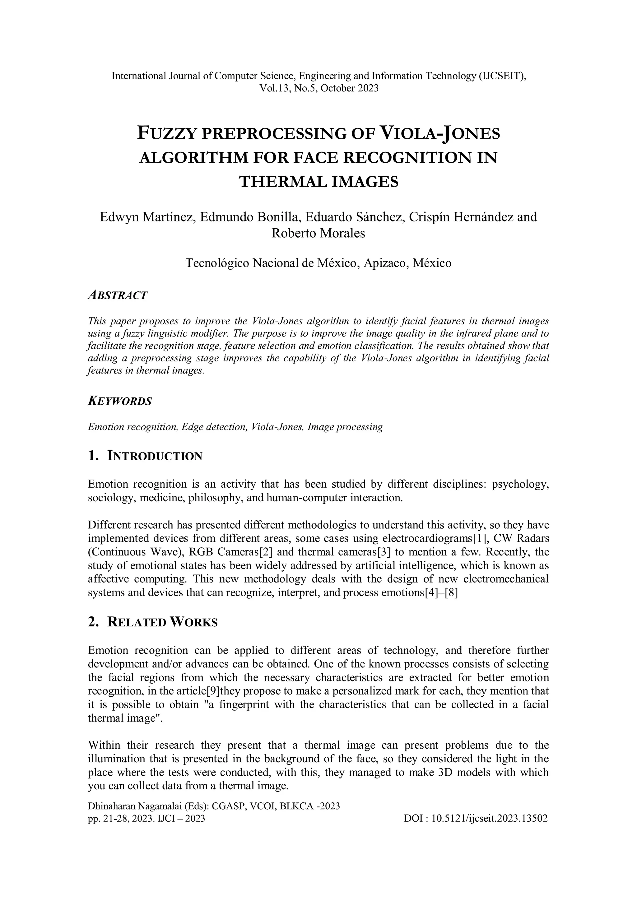 FUZZY PREPROCESSING OF VIOLA-JONES ALGORITHM FOR FACE RECOGNITION IN ...