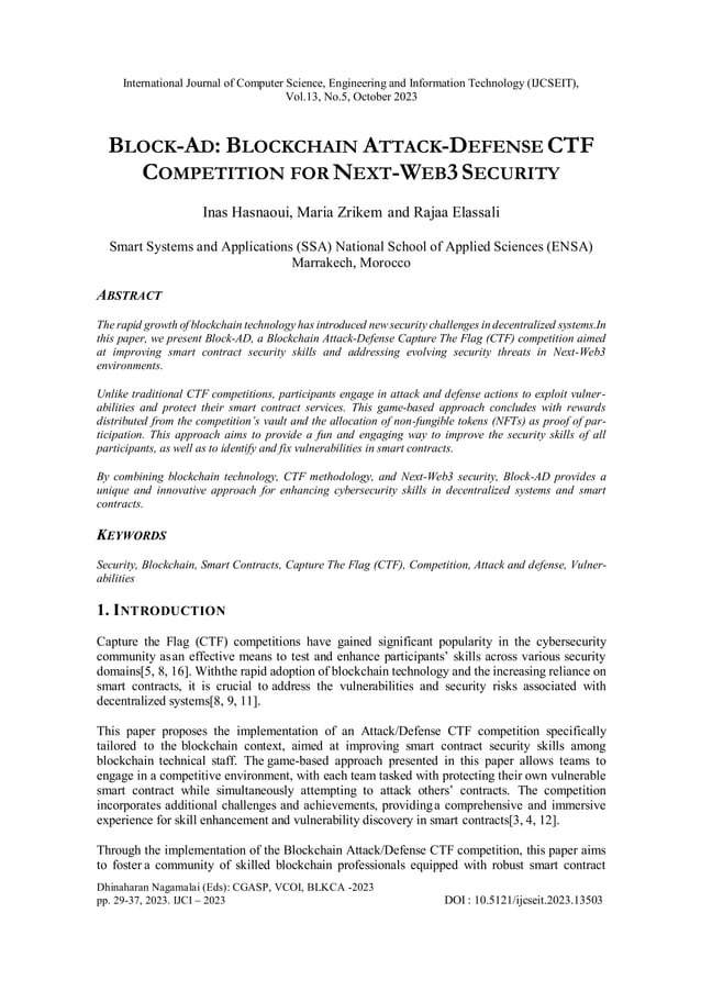 BLOCK-AD: BLOCKCHAIN ATTACK-DEFENSE CTF COMPETITION FOR NEXT-WEB3 SECURITY | PDF