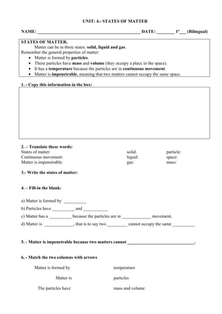 UNIT 04.- STATES OF MATTER (Worksheet) | PDF