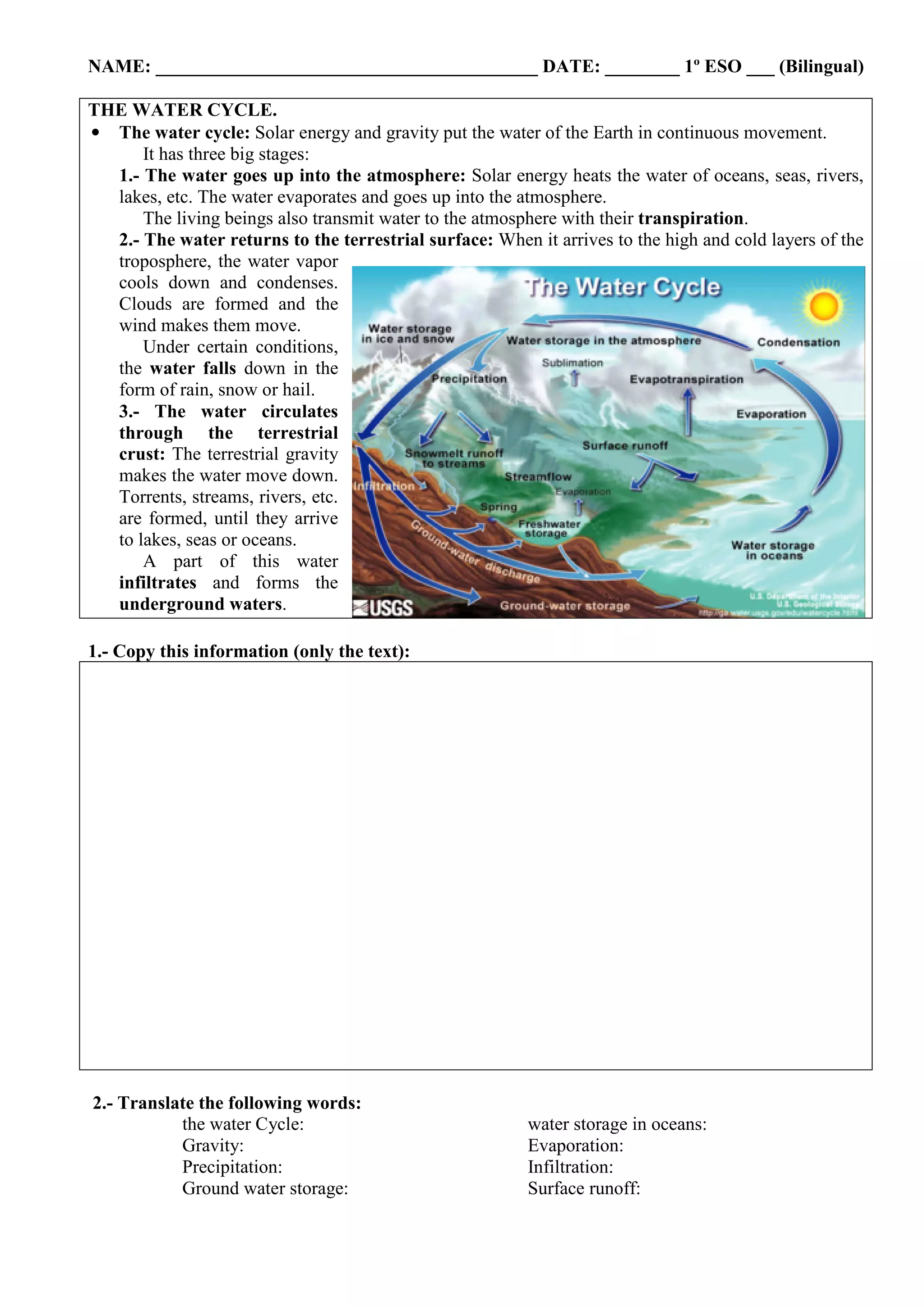 UNIT 06.- LA HIDROSFERA _Worksheet_ | PDF