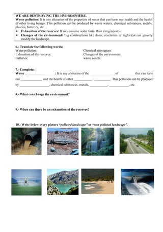 UNIT 06.- LA HIDROSFERA _Worksheet_ | PDF