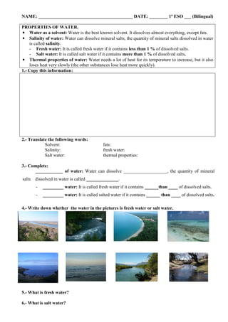 UNIT 06.- LA HIDROSFERA _Worksheet_ | PDF