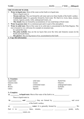 UNIT 06.- LA HIDROSFERA _Worksheet_ | PDF | Geography | Science