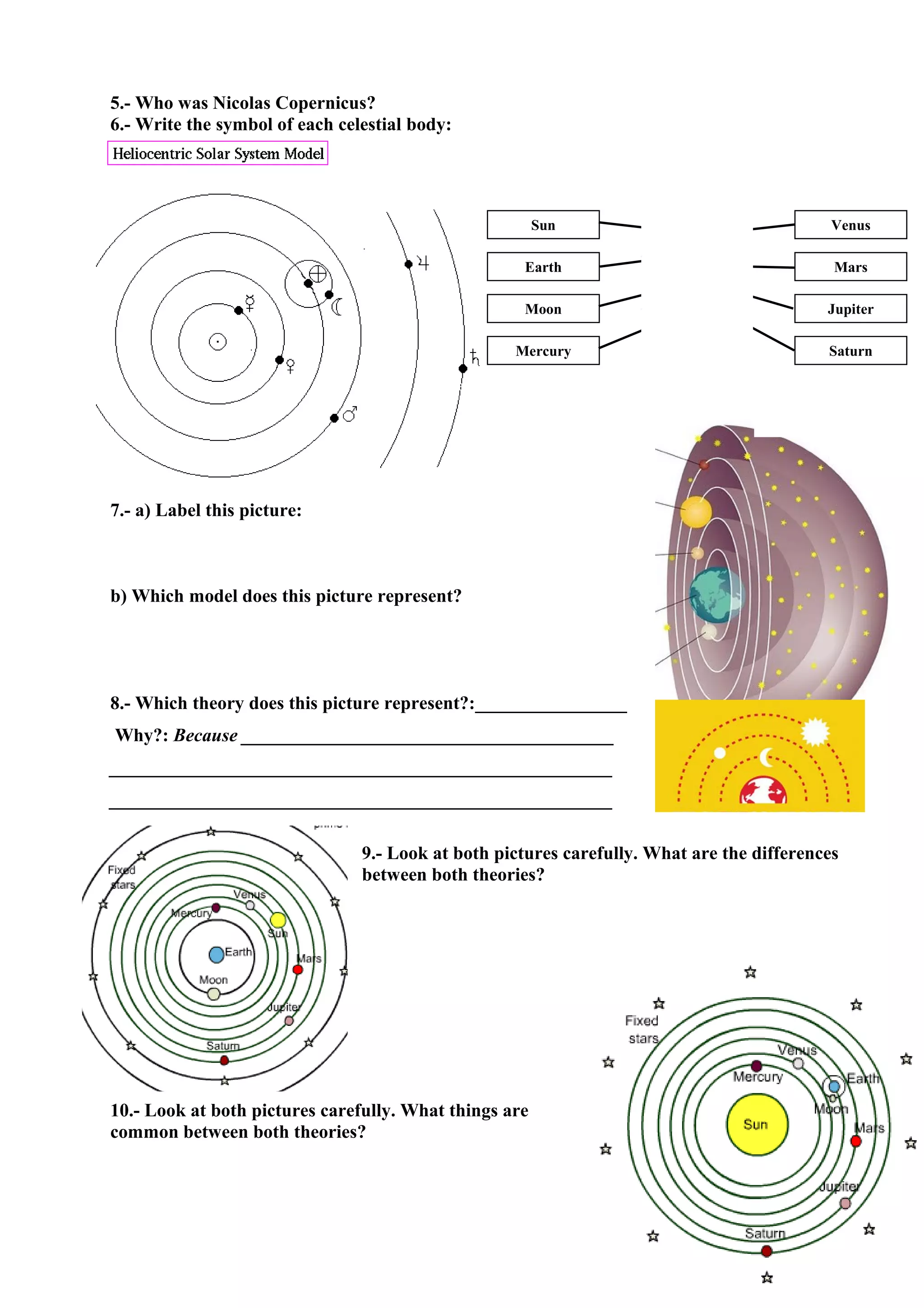 UNIT 01.- The universe (worksheet) | PDF
