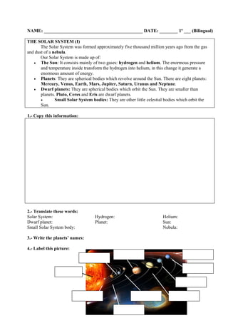 UNIT 01.- The universe (worksheet) | PDF