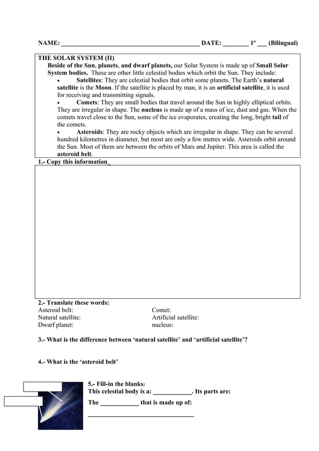 UNIT 01.- The universe (worksheet) | PDF