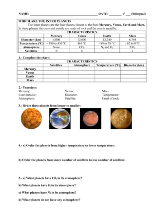 UNIT 01.- The universe (worksheet) | PDF