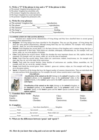 UNIT 09.- THE BIODIVERSITY AND THEIR CLASSIFICATION (Worksheet) | PDF