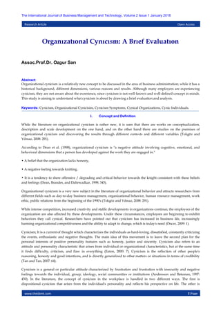 Organızatıonal Cynıcısm: A Brıef Evaluatıon | PDF