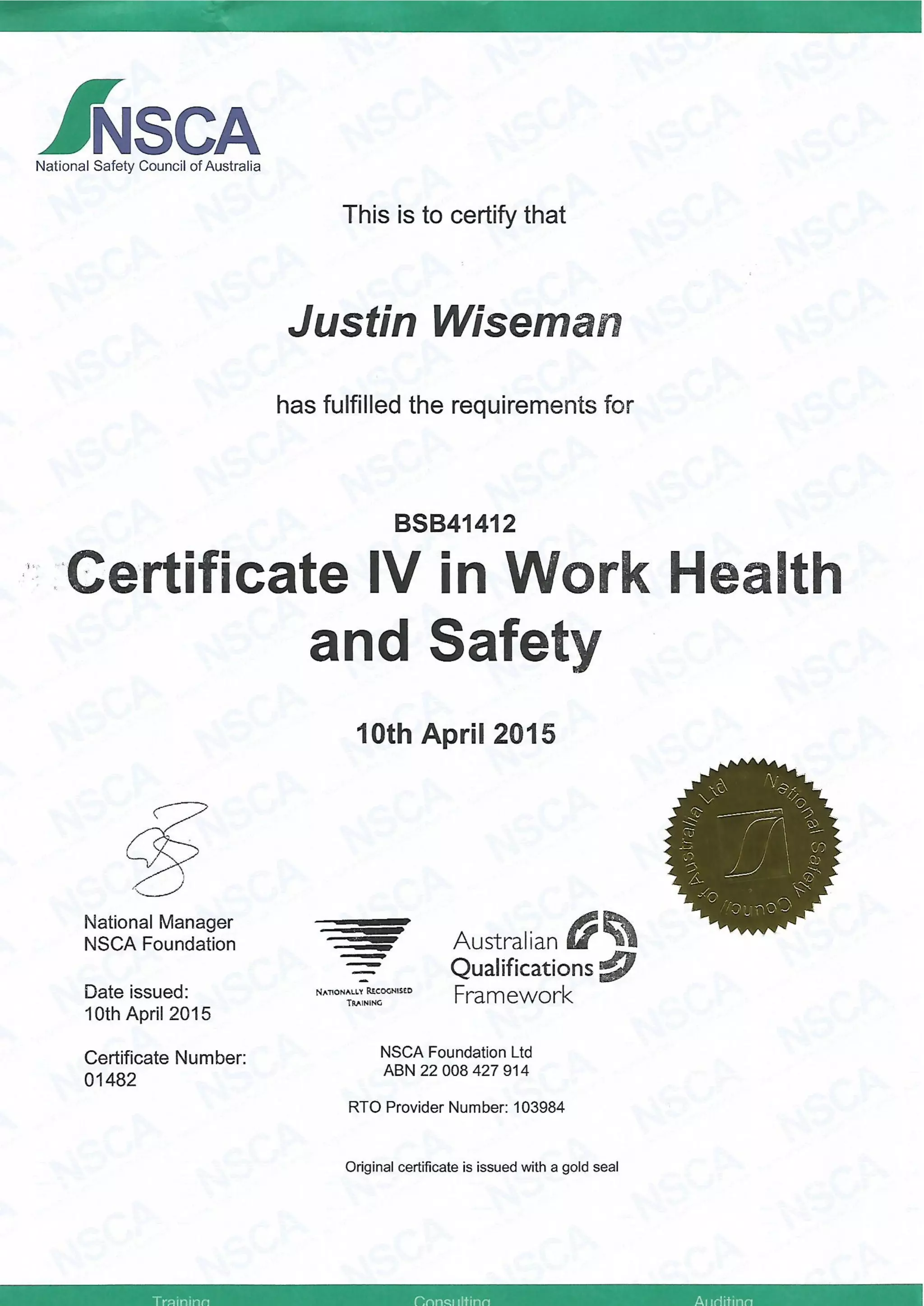Wiseman,J CERT IV WHS | PDF