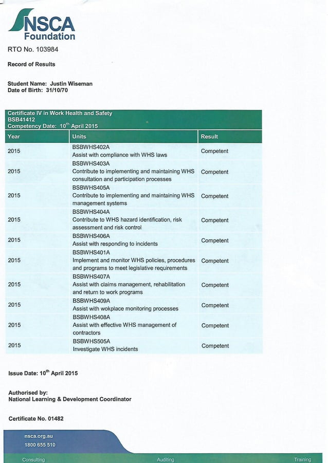 Wiseman,J CERT IV WHS | PDF