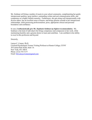 Counselor Letter Of Recommendation Examples First Year Recommender